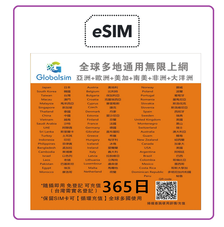 【eSIM】Globalsim 5G/4G全球67國通用 data esim
